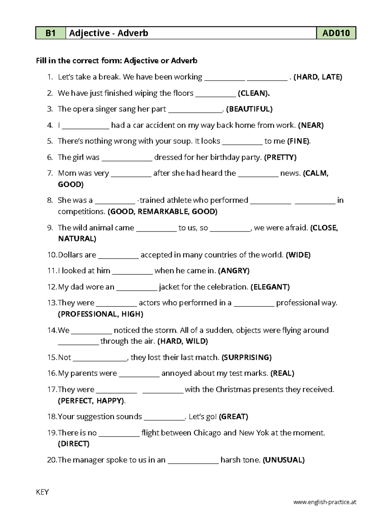 Ad010-adjective-adverb - english-practice B1 Adjective - Adverb AD 010 ...