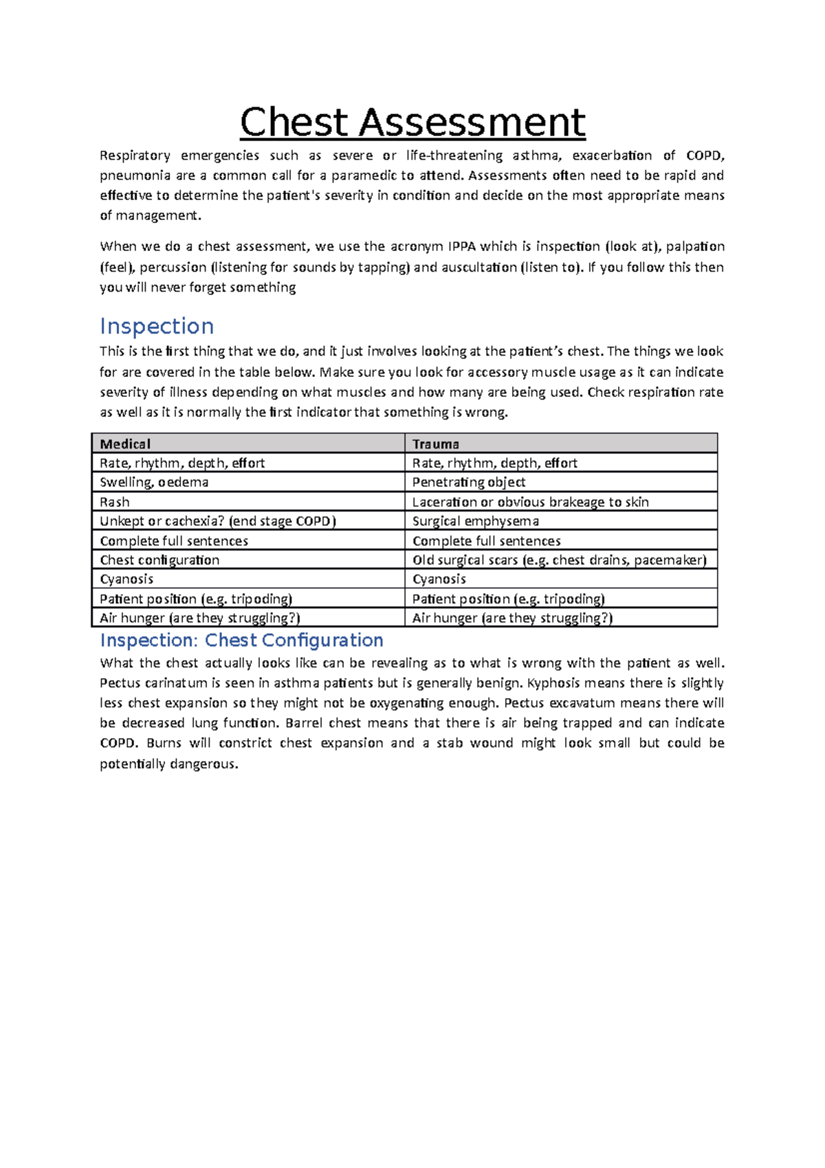 Chest Assessment - One section of the module. - Chest Assessment ...