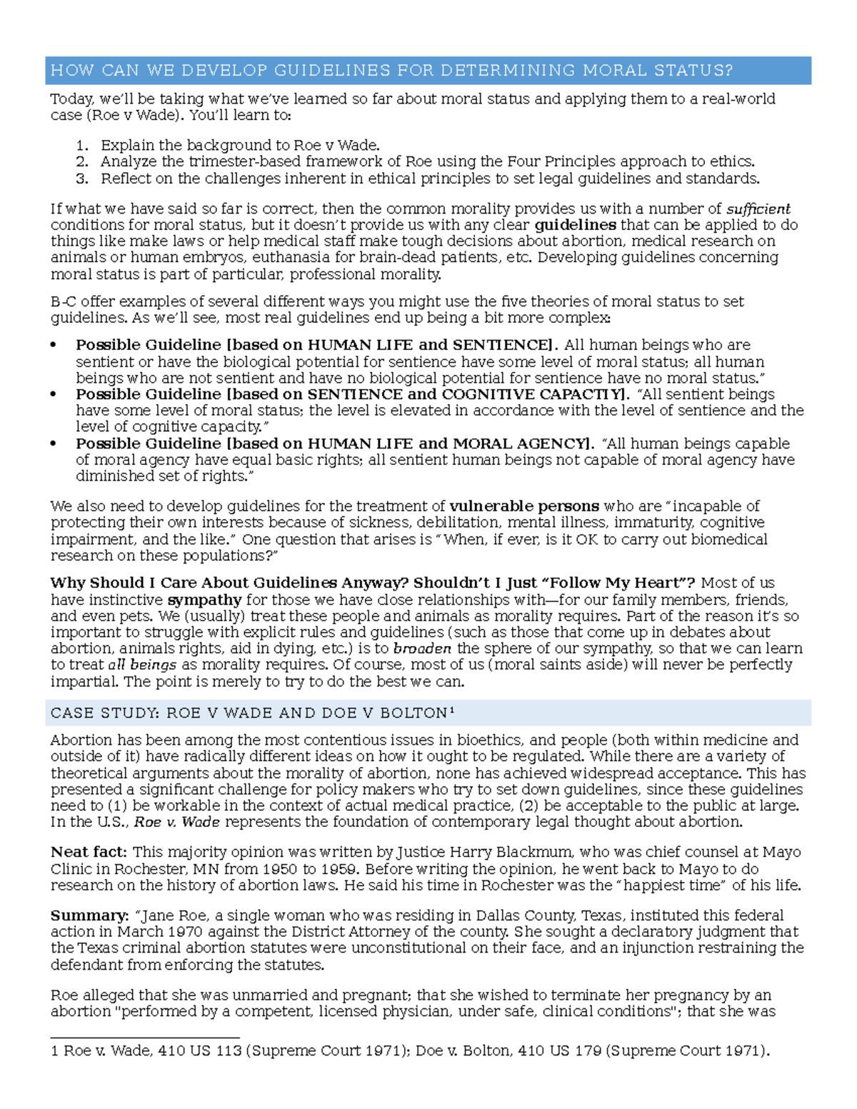 Bioethics A6 Moral Status Guidelines - HOW CAN WE DEVELOP GUIDELINES ...