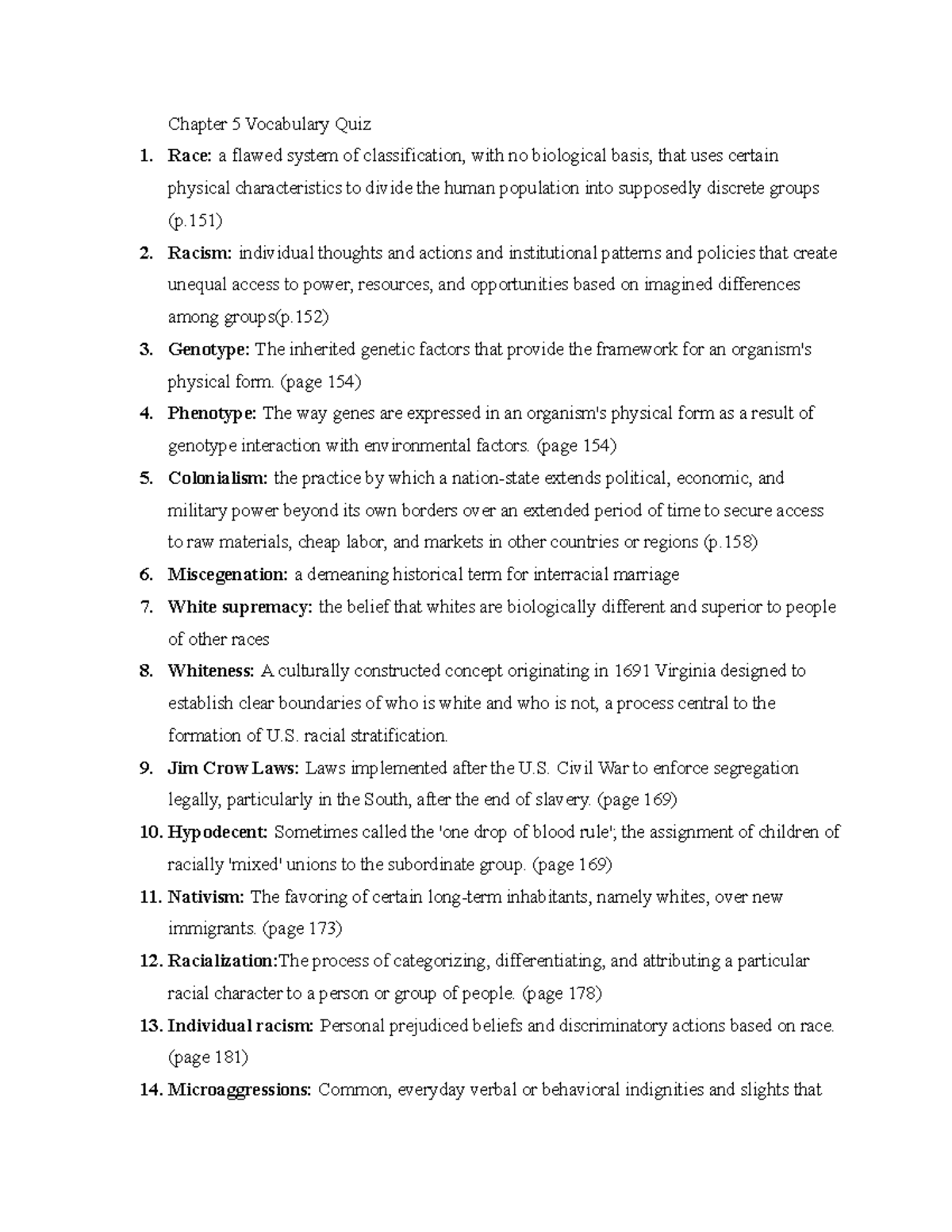 Chapter 5 Vocabulary Quiz - Chapter 5 Vocabulary Quiz Race: a flawed ...