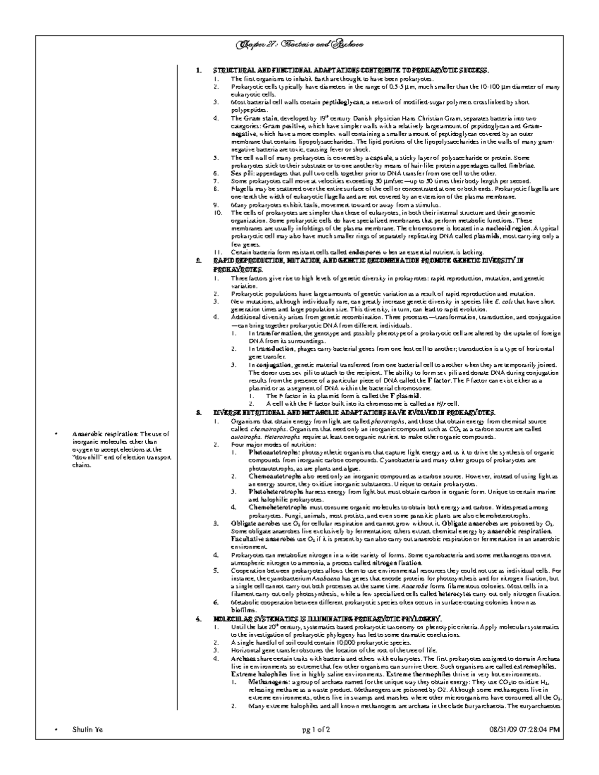 New Bio Notes-22 - Biology notes - • Anaerobic respiration: The use ...