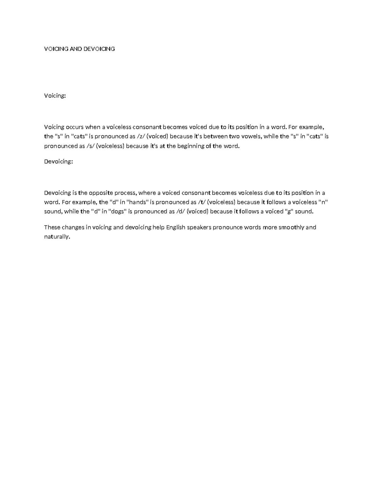 Voicing AND DEV-WPS Office - VOICING AND DEVOICING Voicing: Voicing ...