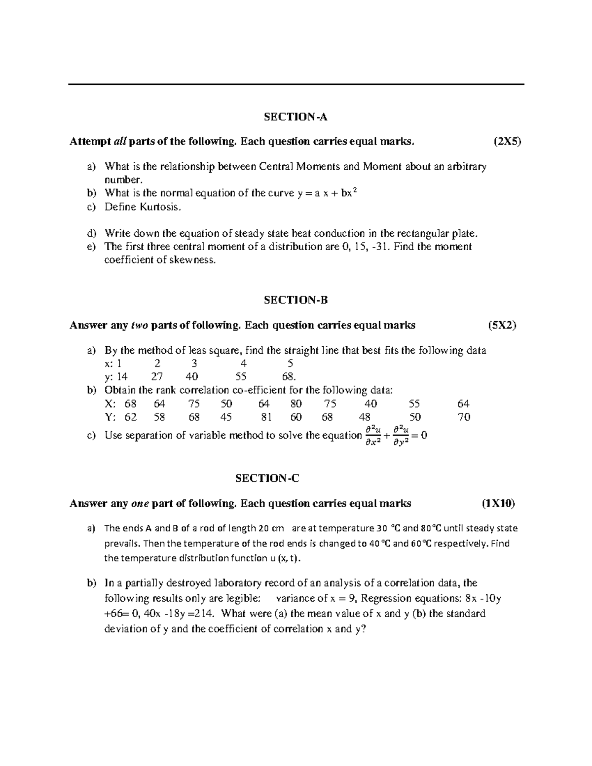 Mathematics I Questions - SECTION-A Attempt all parts of the following ...