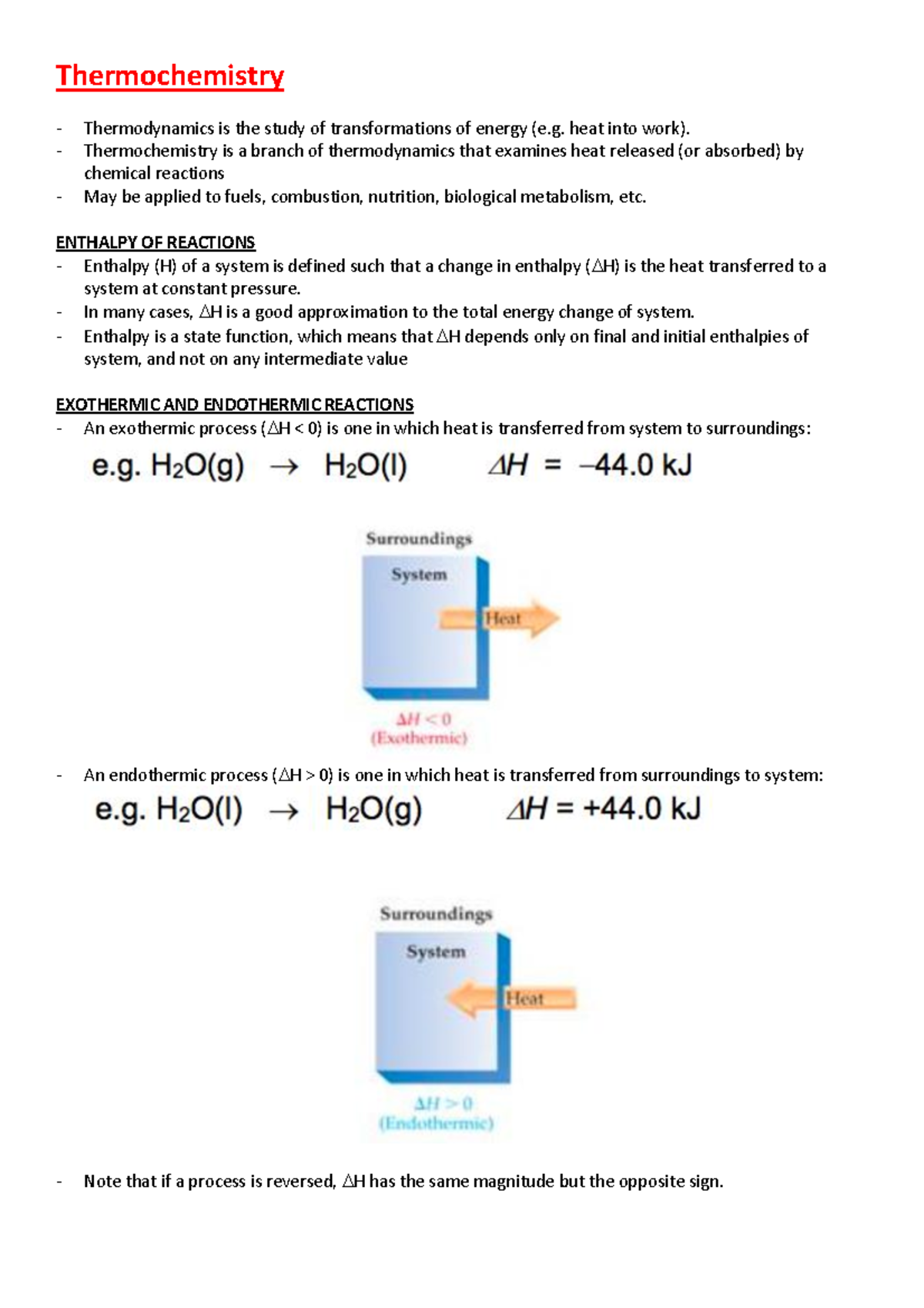 Thermochemistry Lecture Notes - Thermochemistry Thermodynamics is the ...