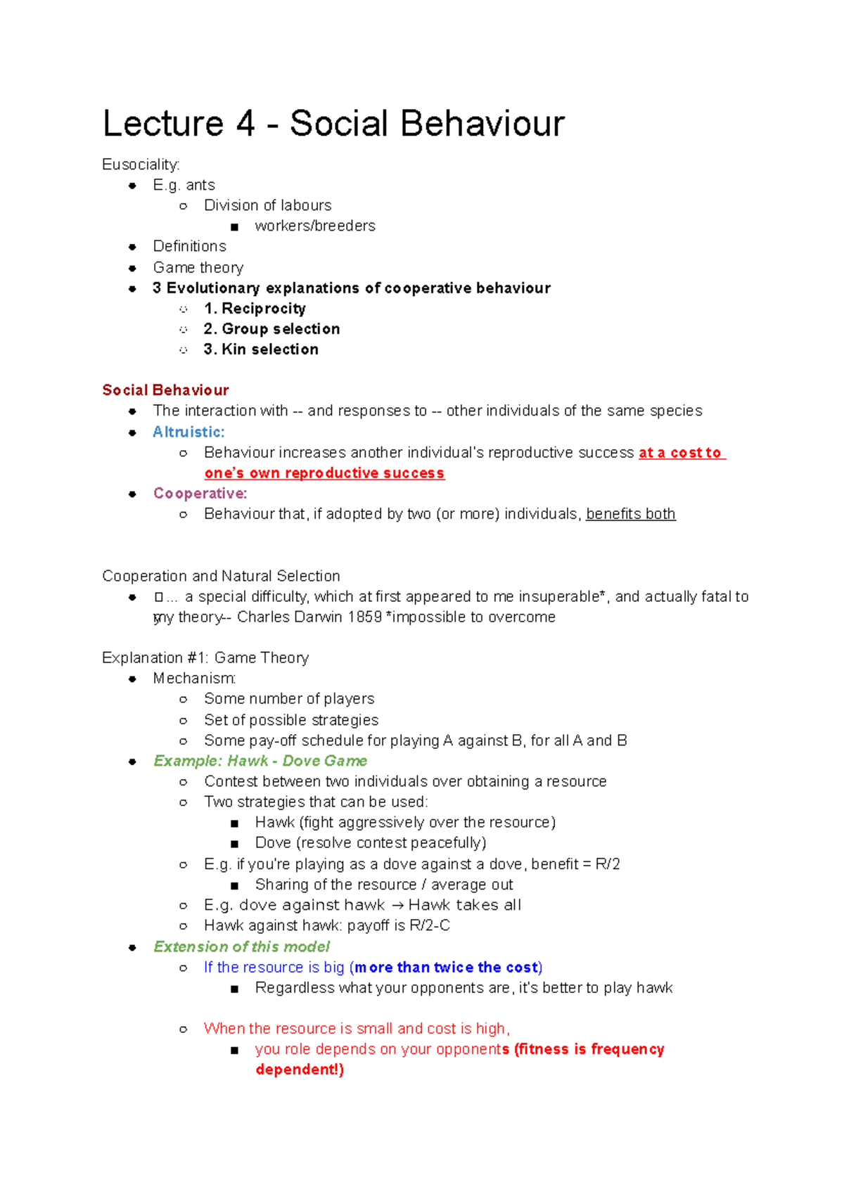 Bio220 Utsg Lecture Notes Lecture 16 Social Behaviour Lecture 4 7895