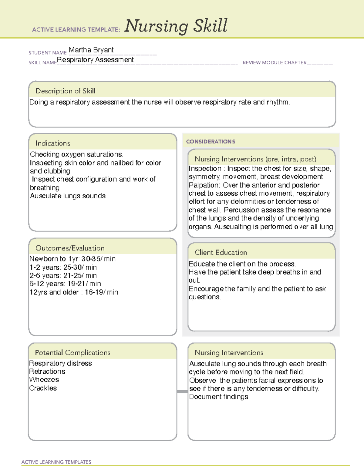Respiratory Assessment Alt ACTIVE LEARNING TEMPLATES Nursing Skill