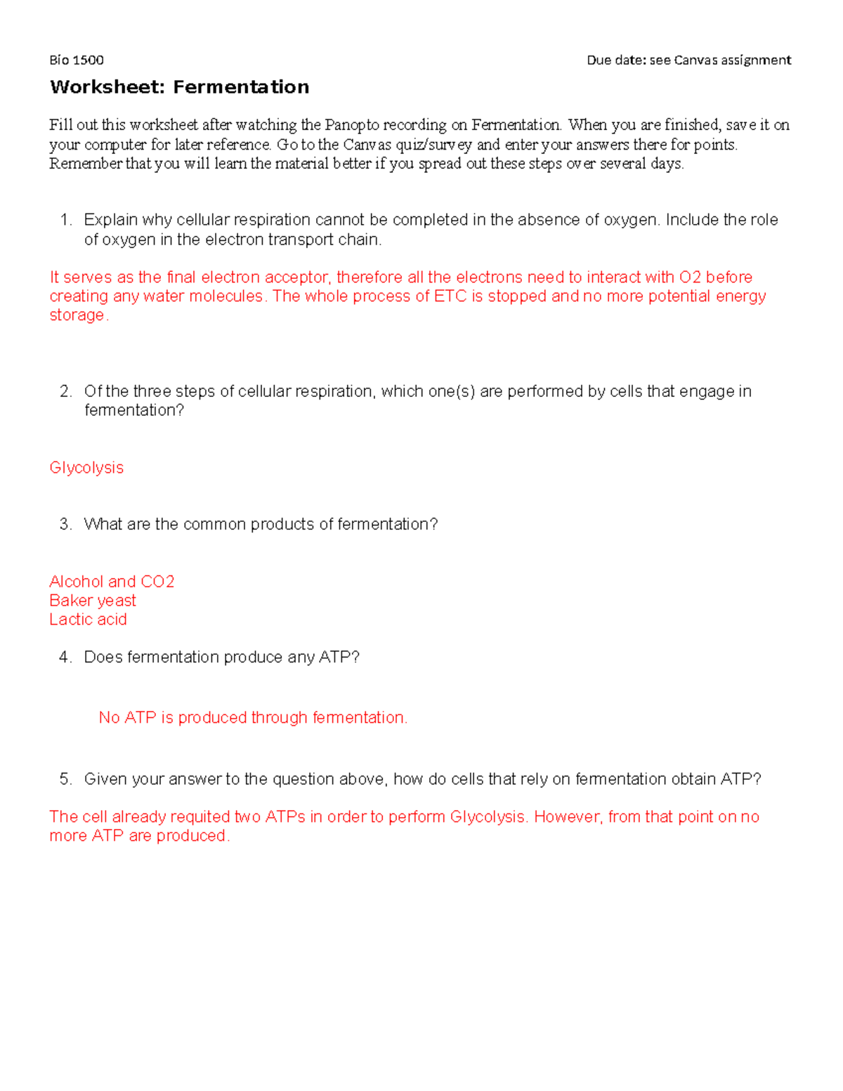 #09 ferment - assignment - Bio 1500 Due date: see Canvas assignment Worksheet: Fermentation Fill ...