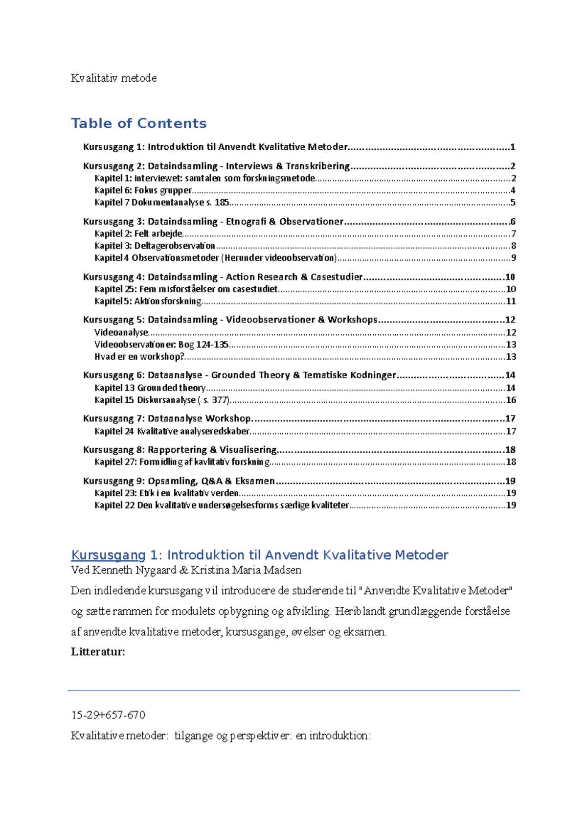 Kvalitativ metode noter - Kvalitativ metode Table of Contents ...