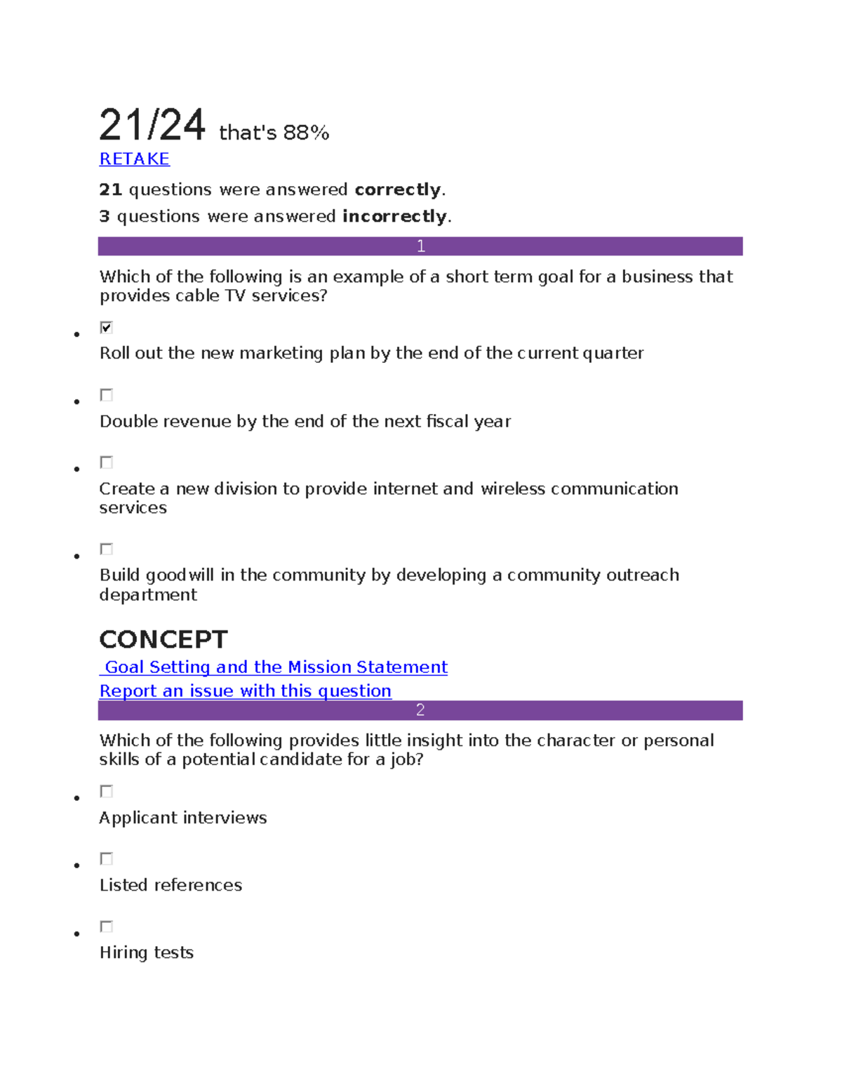 Intro to Business- Unit 3- Milestone 3 - 21/24 that's 88% RETAKE 21 ...