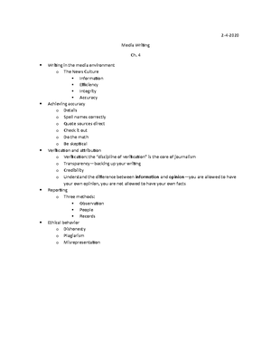 Media writing notes - 1-16- Media Writing Ch. 1 Four characteristics of ...
