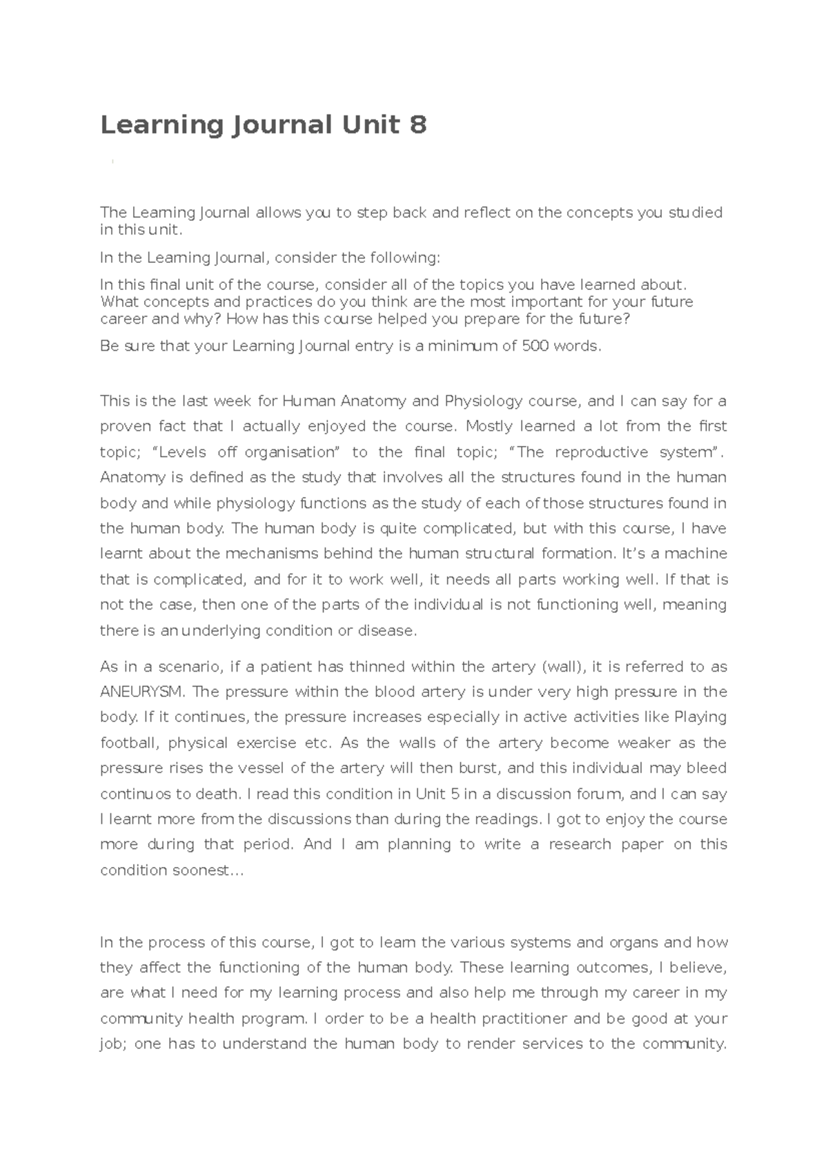 Learning Journal Unit 8 HS 2211 - Learning Journal Unit 8 The Learning ...