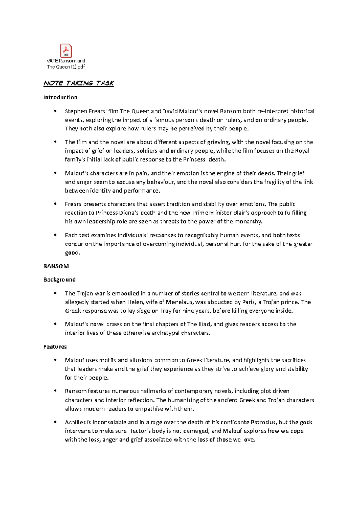 Notes Pdf - Study help on Queen vs Ransom - VCE - VATE Ransom and The ...