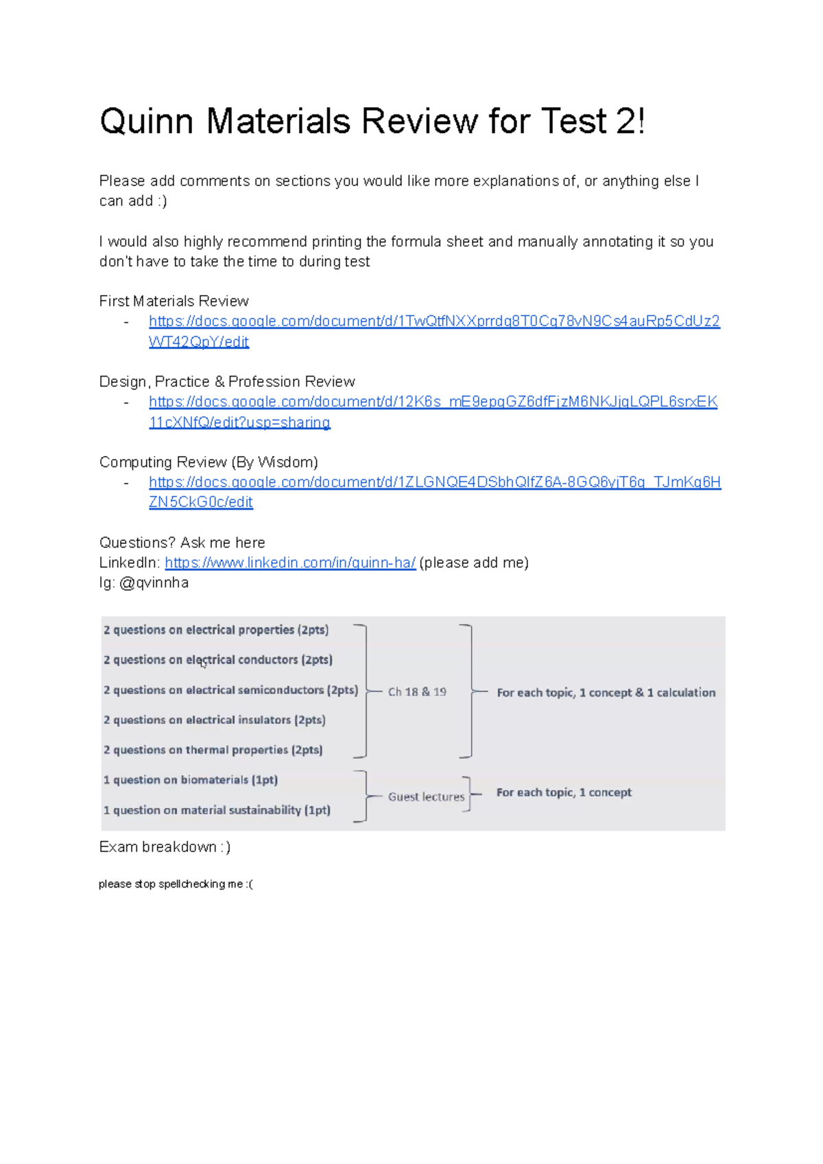 Materials Review.docx - Google Docs - Quinn Materials Review for Test 2 ...