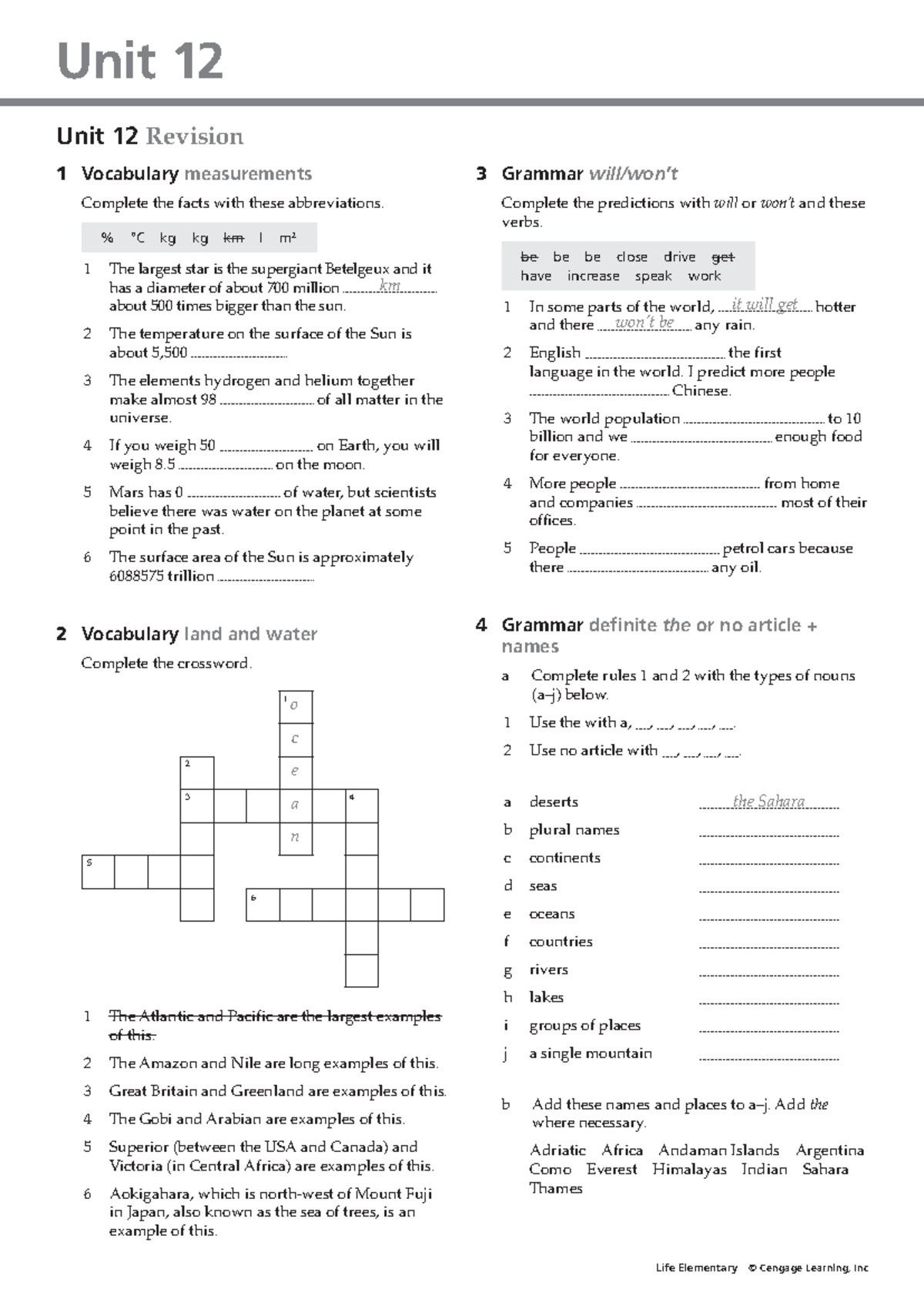 Elem unit12 revision be - Life Elementary © Cengage Learning, Inc Unit 12 Revision 1 Vocabulary ...