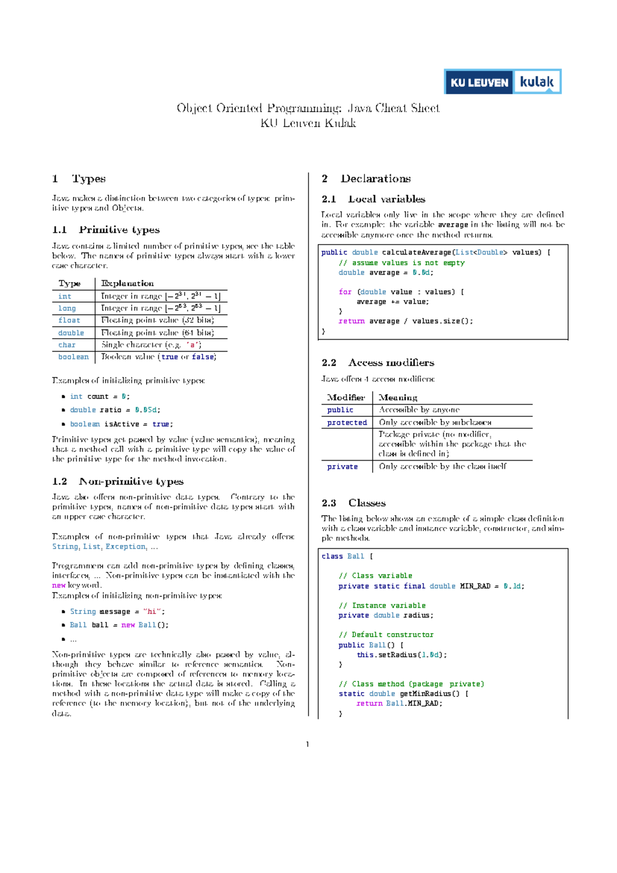 Java Cheat Sheet Java Cheat Sheet Object Oriented Programming Java 4933
