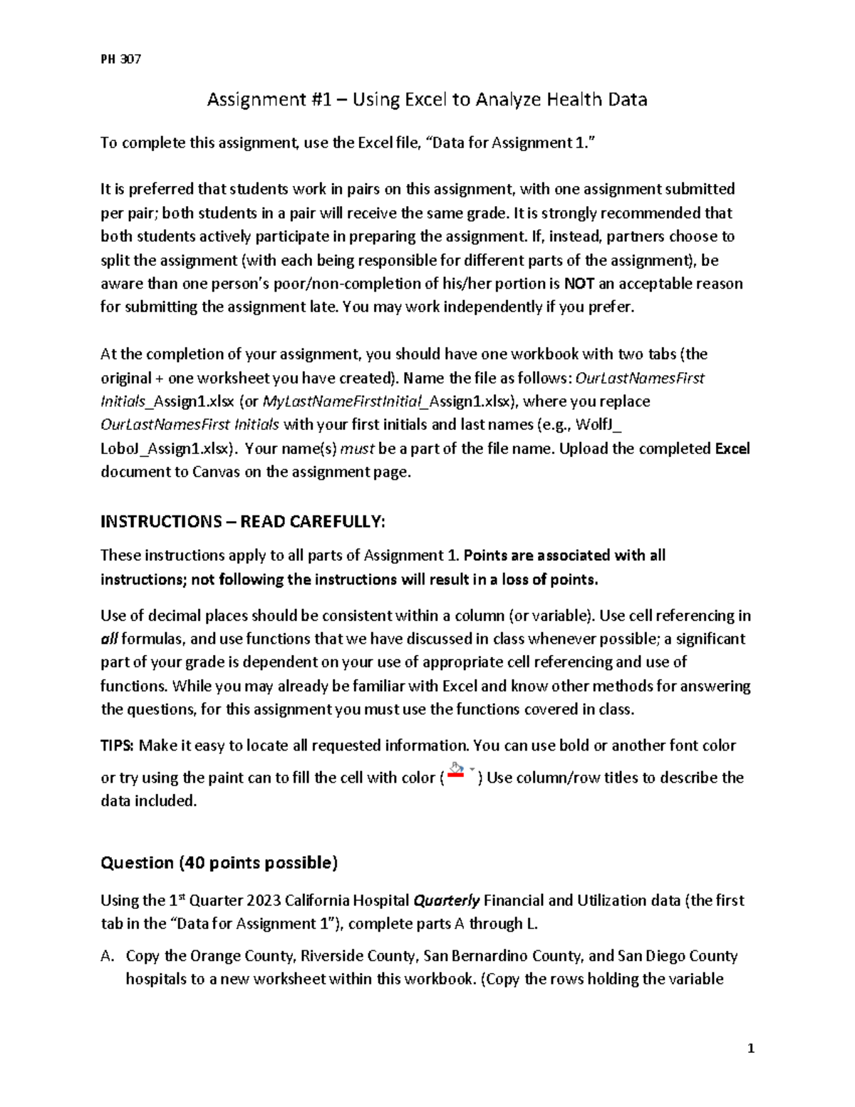 Assignment 1 - ” It is preferred that students work in pairs on this ...