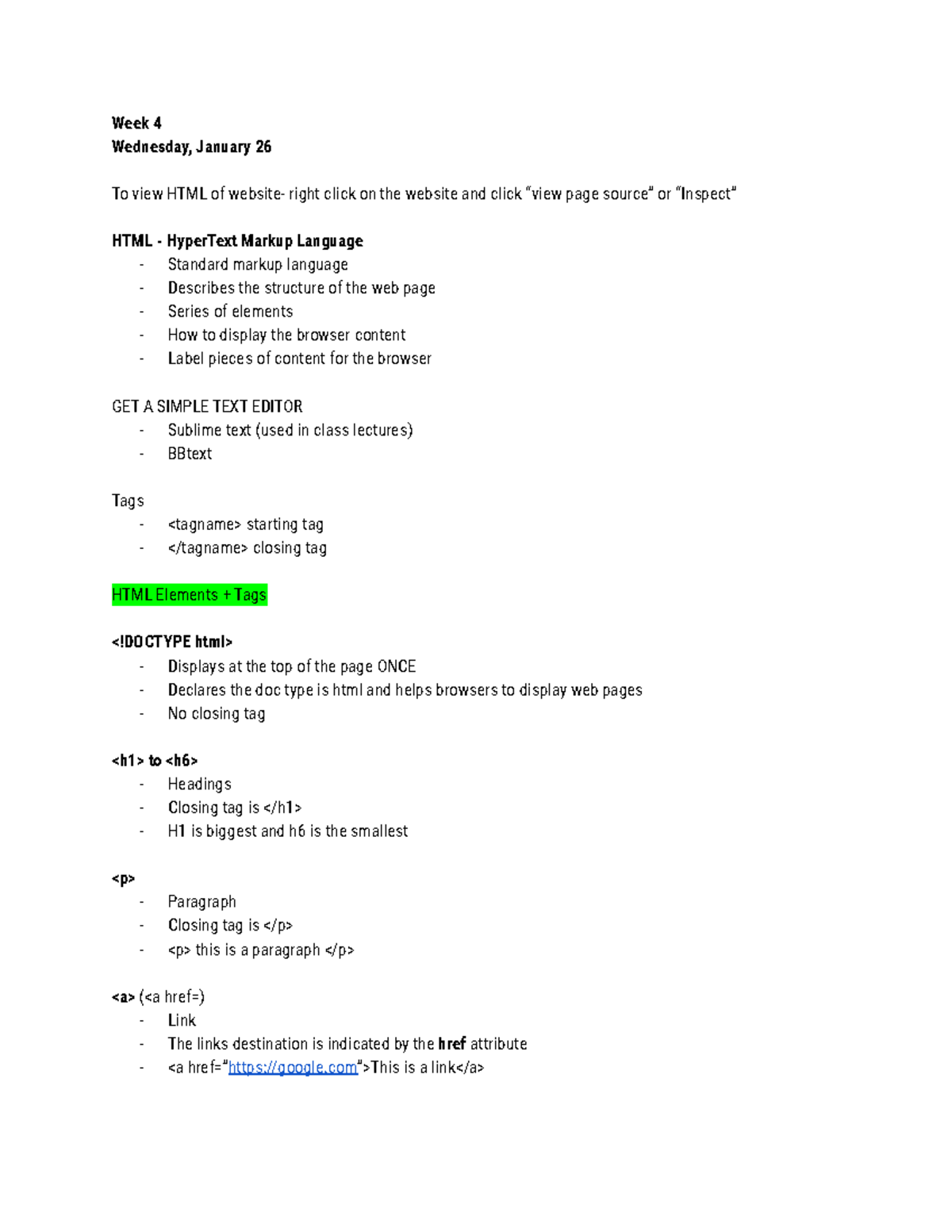 Week 4 Web Design Notes - Week 4 Wednesday, January 26 To view HTML of ...