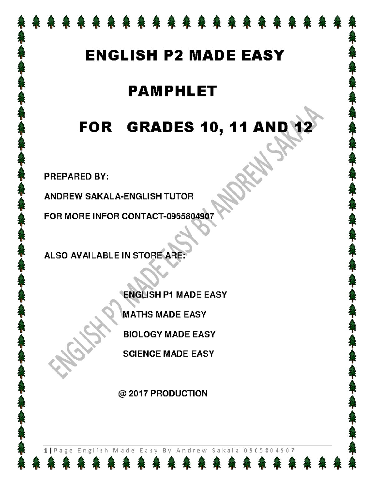 English Pamphlet 082841 - ENGLISH P2 MADE EASY PAMPHLET FOR GRADES 10, 11 AND 12 PREPARED BY ...