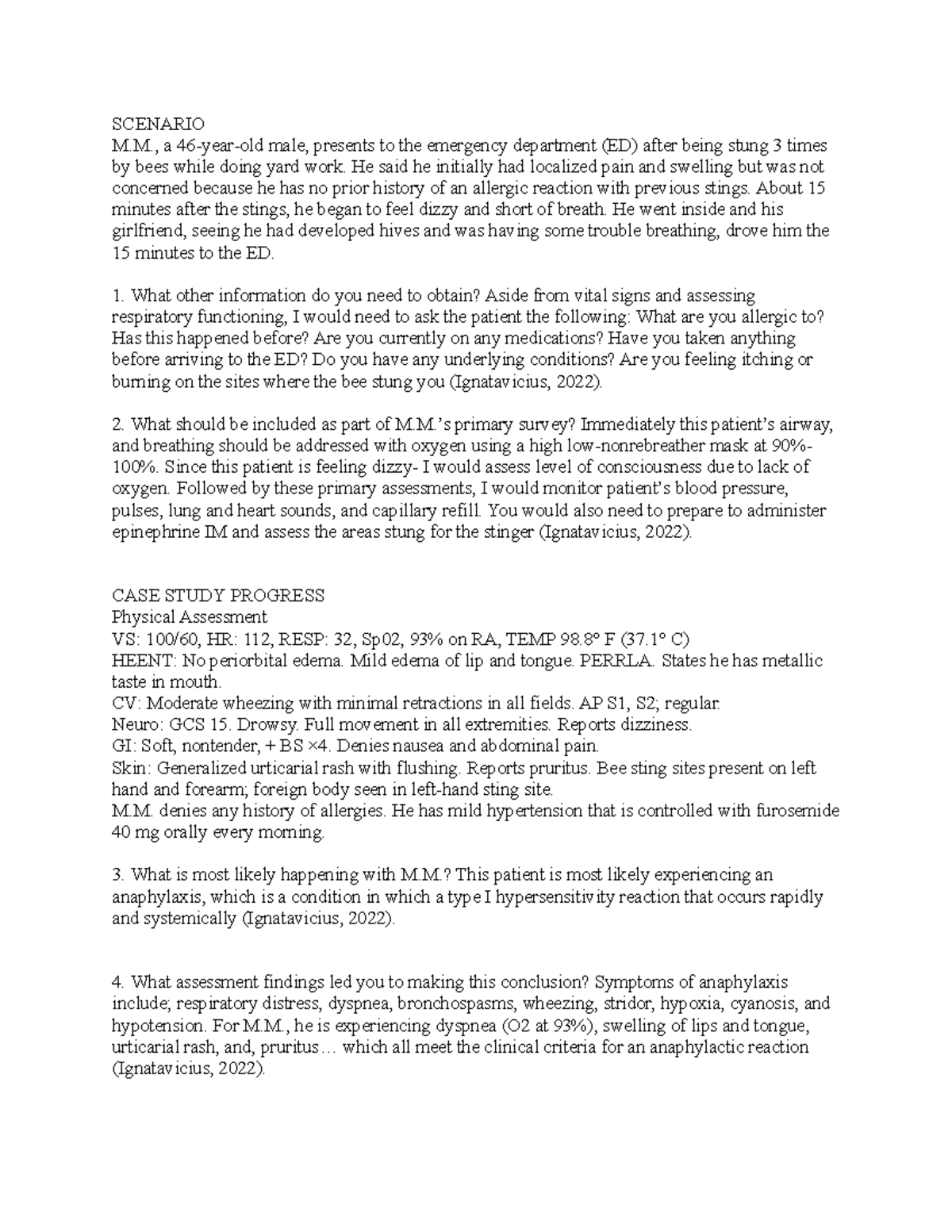 Case study 104 final - nursing case - SCENARIO M., a 46-year-old male ...