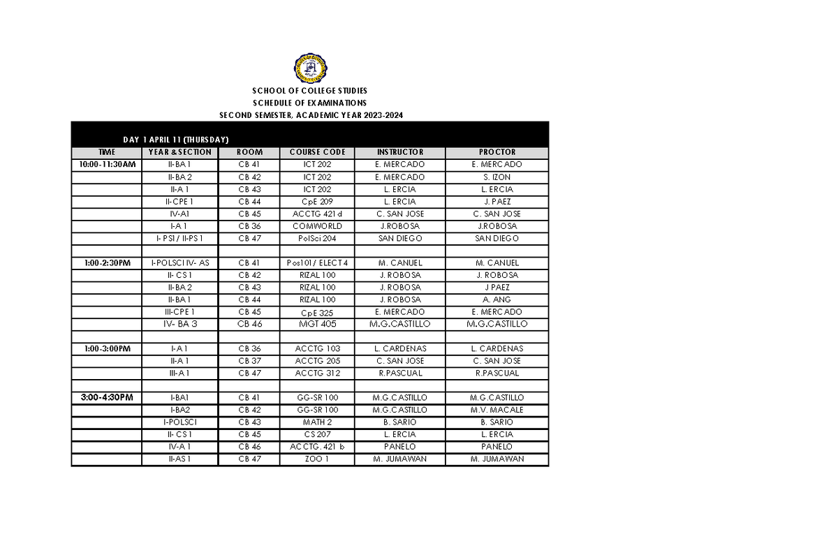 Inbound 535995423590143177 - TIME YEAR & SECTION ROOM COURSE CODE ...