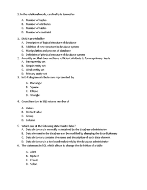 Database Administration Level IV Practical Exam 5 - Suppose you are a database administrator in ...