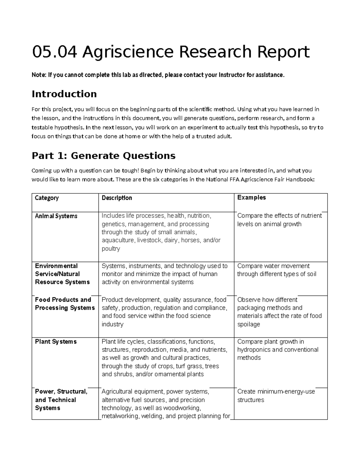 Agriscience research report - 05 Agriscience Research Report Note: If ...