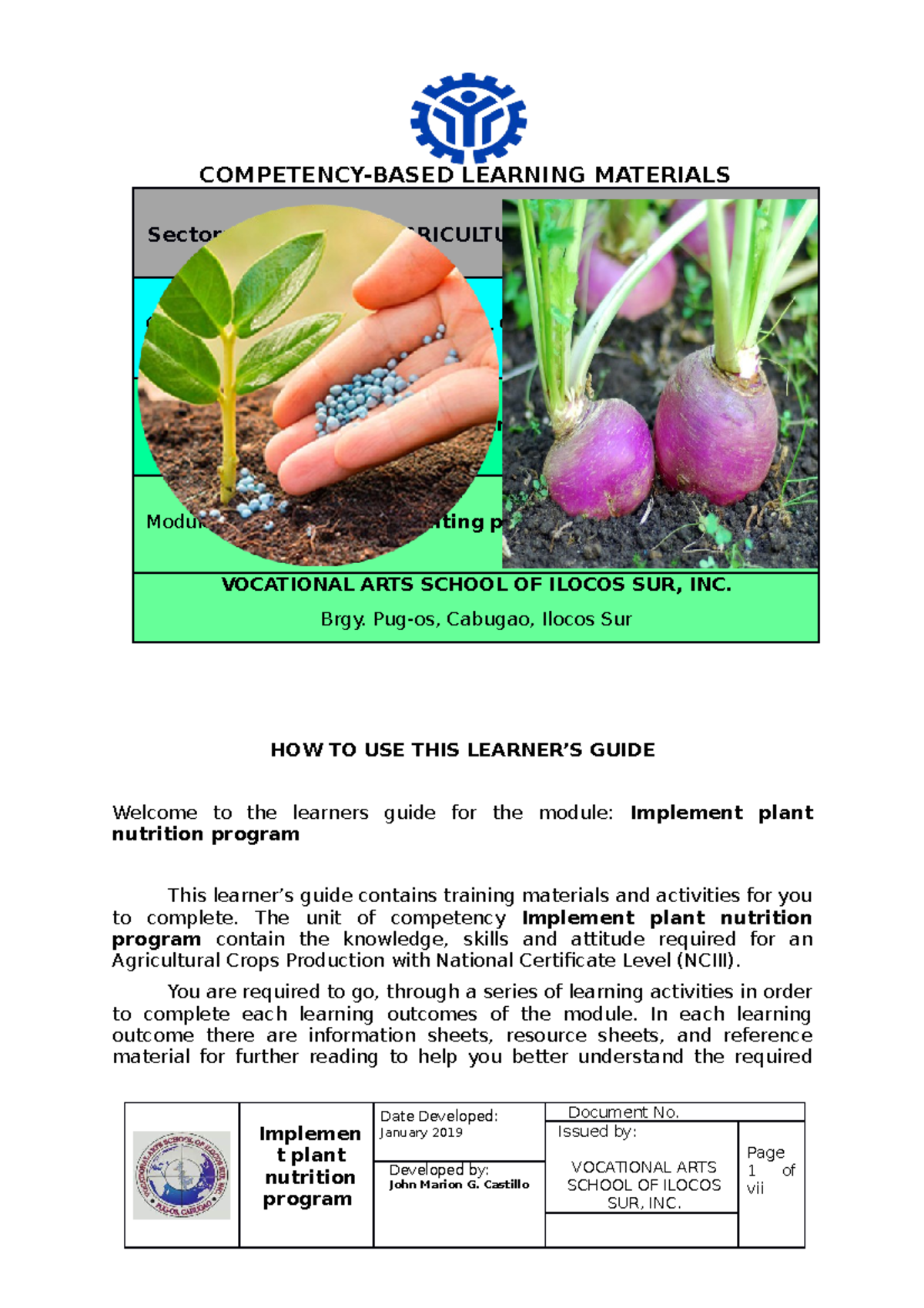 CBLM JM3 - Land Preparation - COMPETENCY-BASED LEARNING MATERIALS Sector: AGRICULTURE AND ...