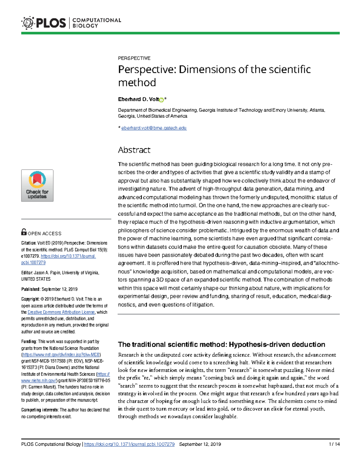 Perspective Dimensions of the scientific method - PERSPECTIVE ...