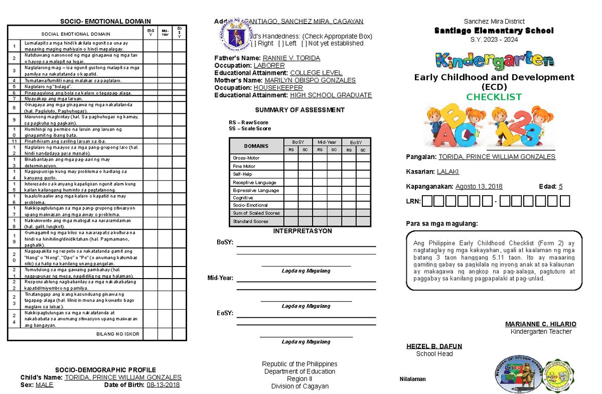 ECD- Checklist - n/a - SOCIO- EMOTIONAL DOMAIN SOCIAL EMOTIONAL DOMAIN ...