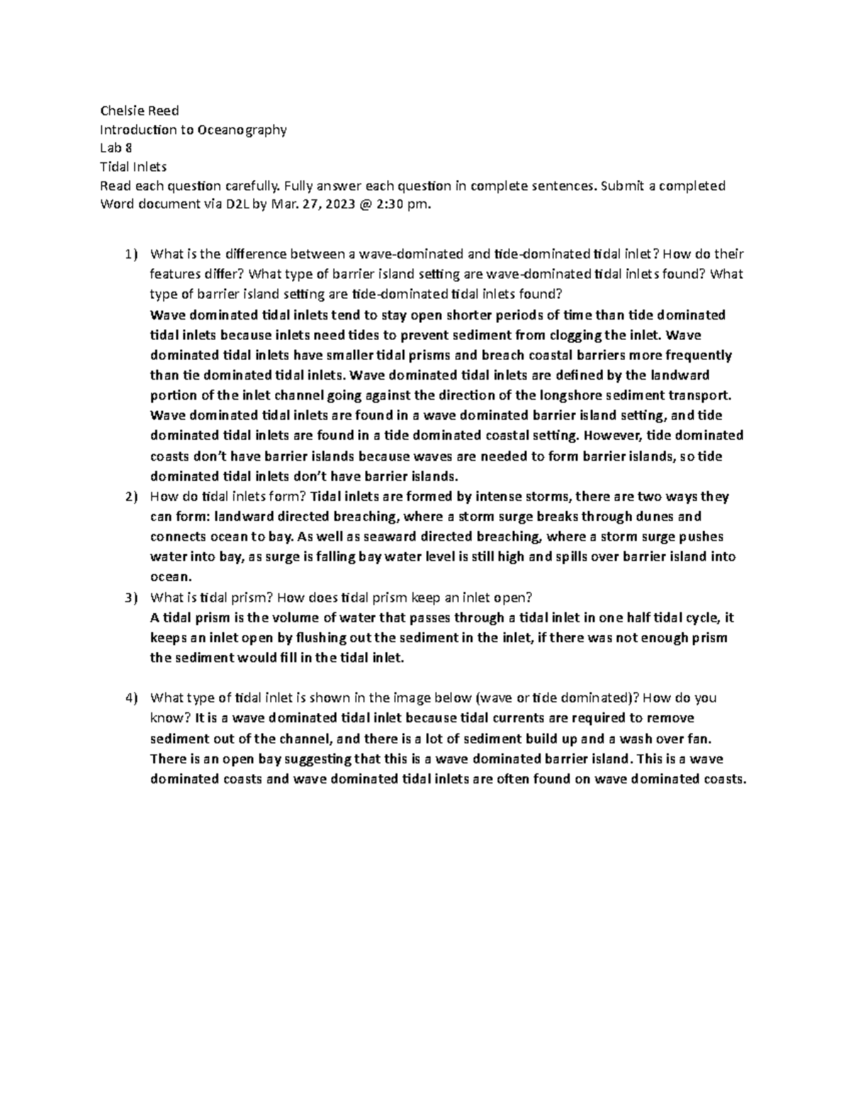 Lab 8 - Tidal Inlets - Chelsie Reed Introduction to Oceanography Lab 8 ...