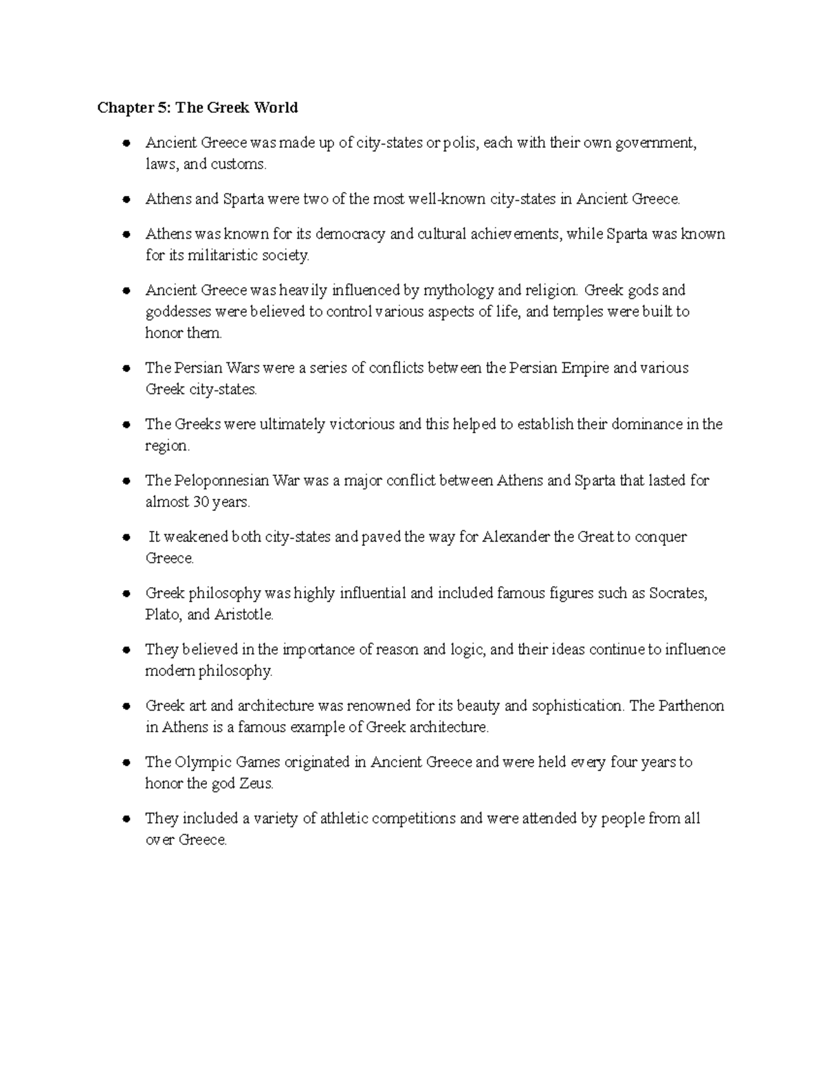 HIST 100 Chapter 5 - HIST 100 Notes for Ch 5 - Chapter 5: The Greek ...