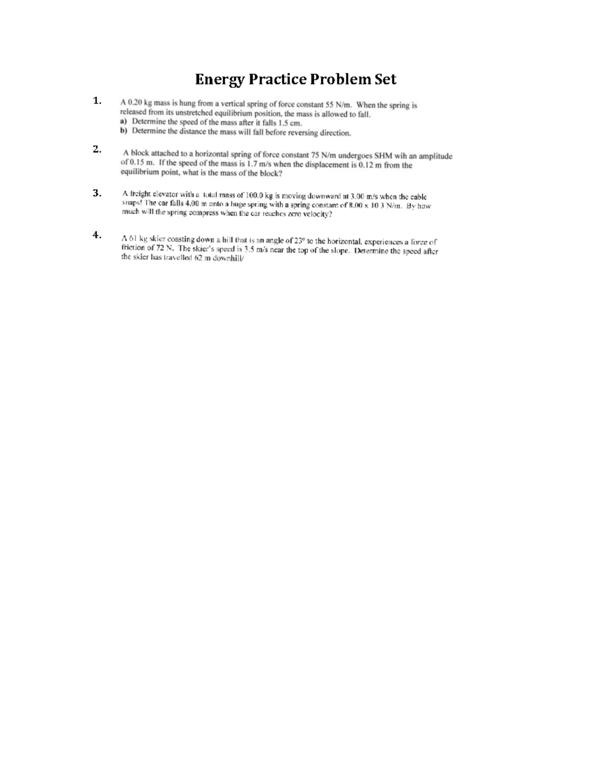 Energy & Momentum Worksheet 1 - PHYS 2022 - Energy Practice Problem Set ...
