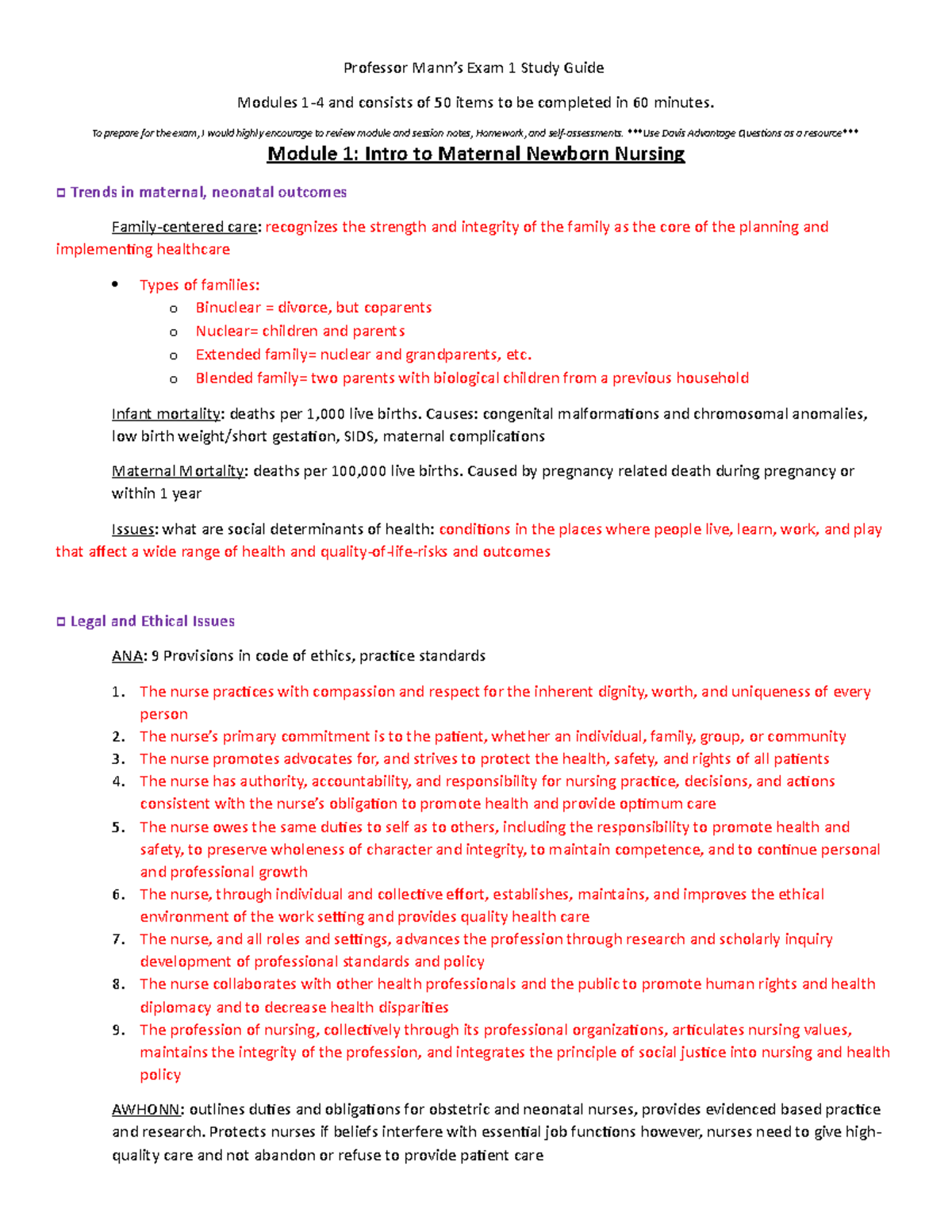 Exam 1 Study Guide - Modules 1-4 and consists of 50 items to be ...