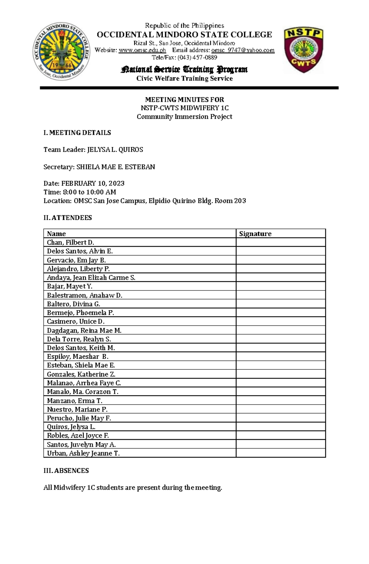 MID 1C minutes of the meeting for approval - Republic of the ...