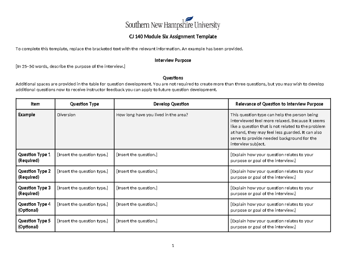 Module 6 assignment - CJ 140 Module Six Assignment Template To complete this template, replace ...