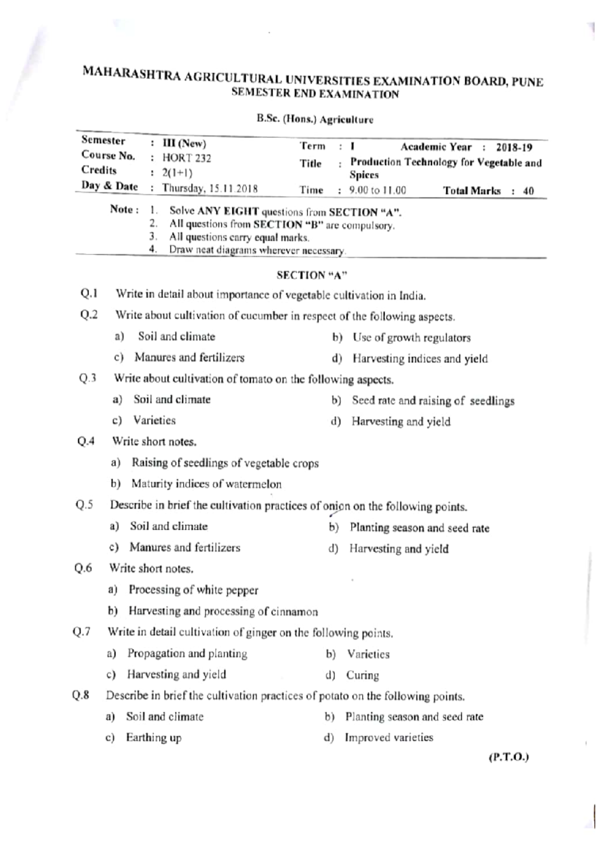 HORT 232 Model Ans BS-1 - The following are the basic characteristics of horticulture: It is a ...