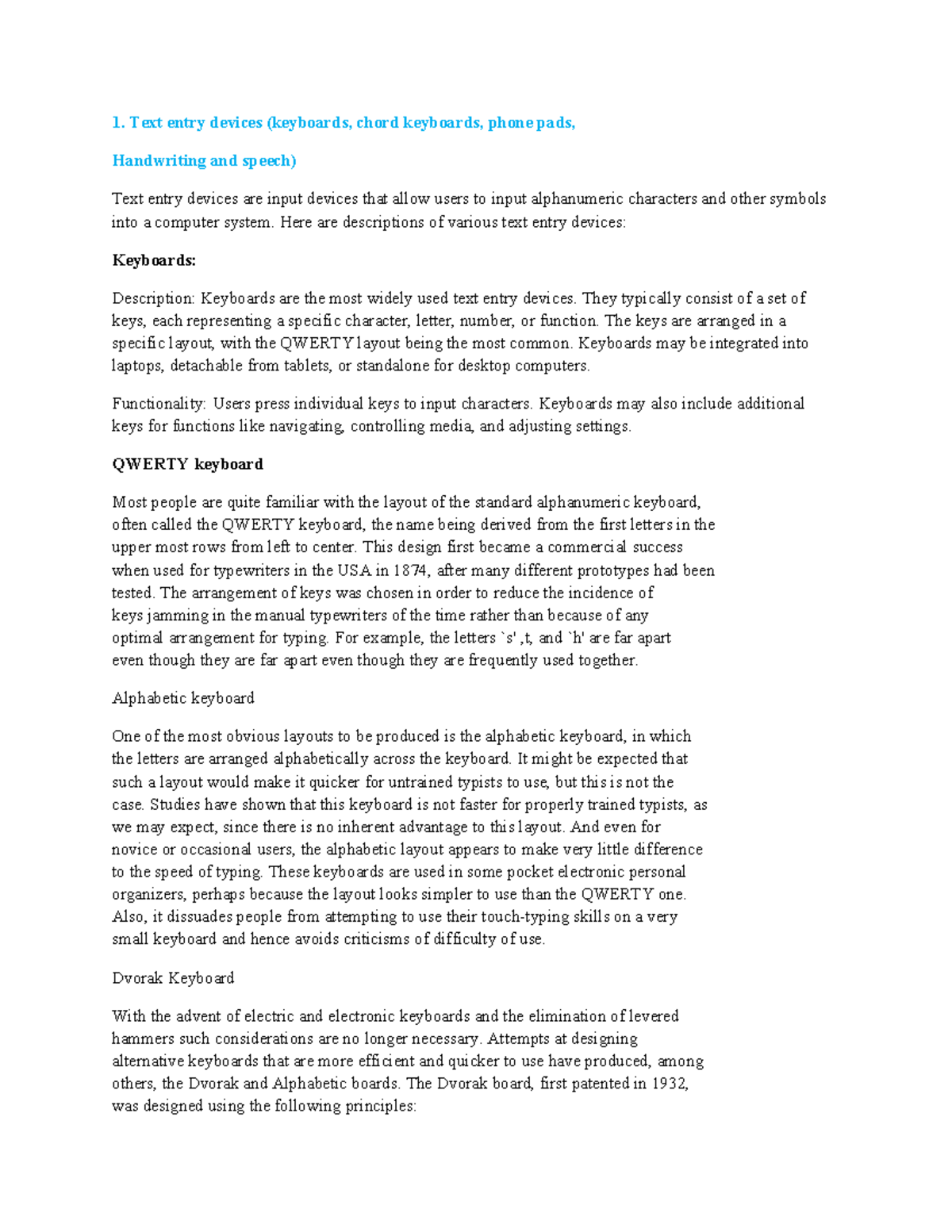Hci2 - additional note - 1. Text entry devices (keyboards, chord ...