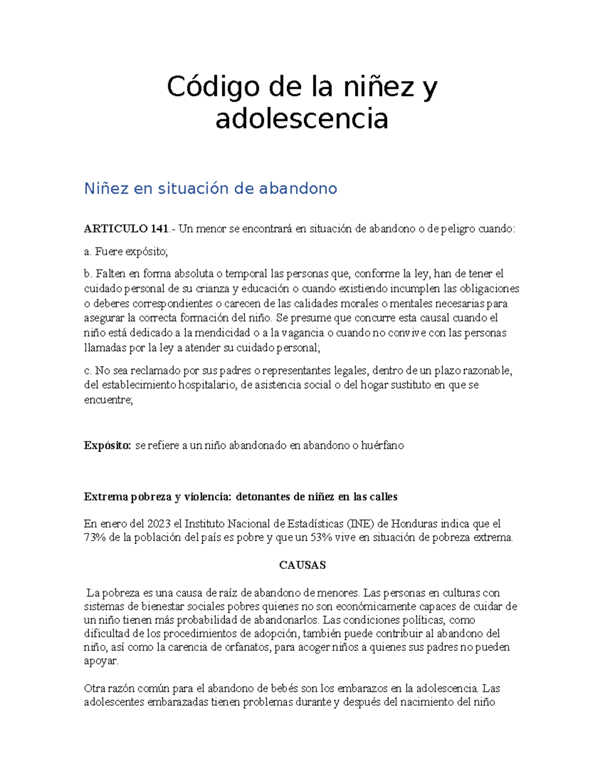 Niños Situaciones DE Abandono - Código de la niñez y adolescencia Niñez en situación de abandono ...