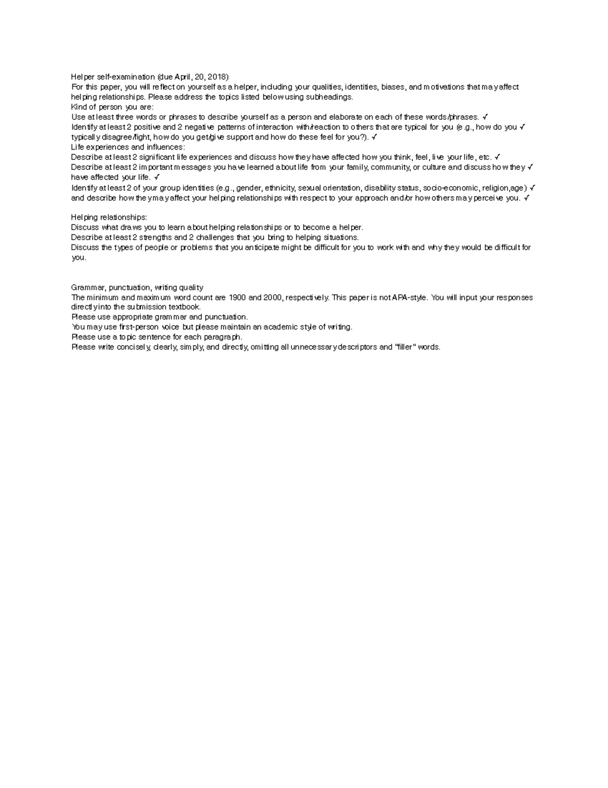 Prompt Self Exam Paper - Helper self-examination (due April, 20, 2018 ...