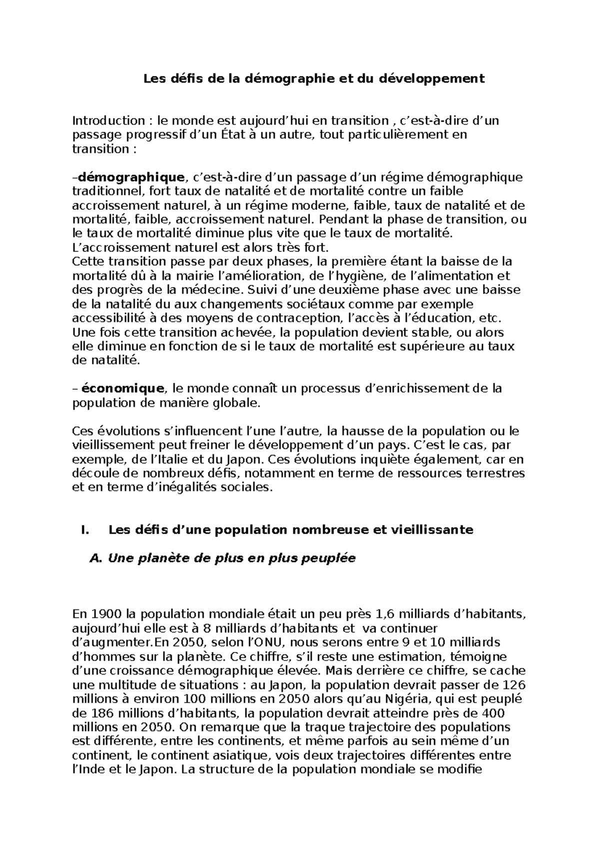 Les transitions démographiques - Les défis de la démographie et du ...