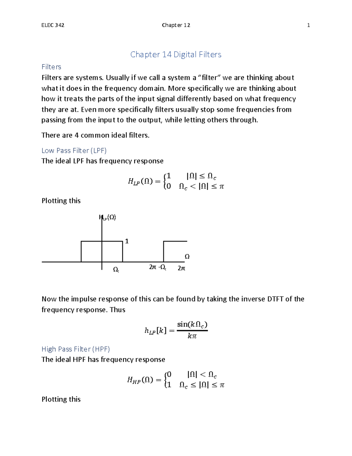 Elec 342 notes ch 14 - Chapter 14 Digital Filters Filters Filters are ...