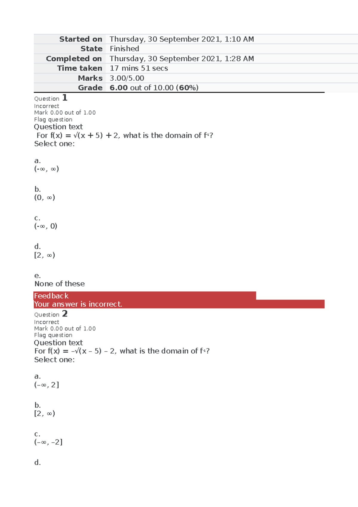 Self quiz unit 4 - College Algebra MAT - Started on Thursday, 30 ...
