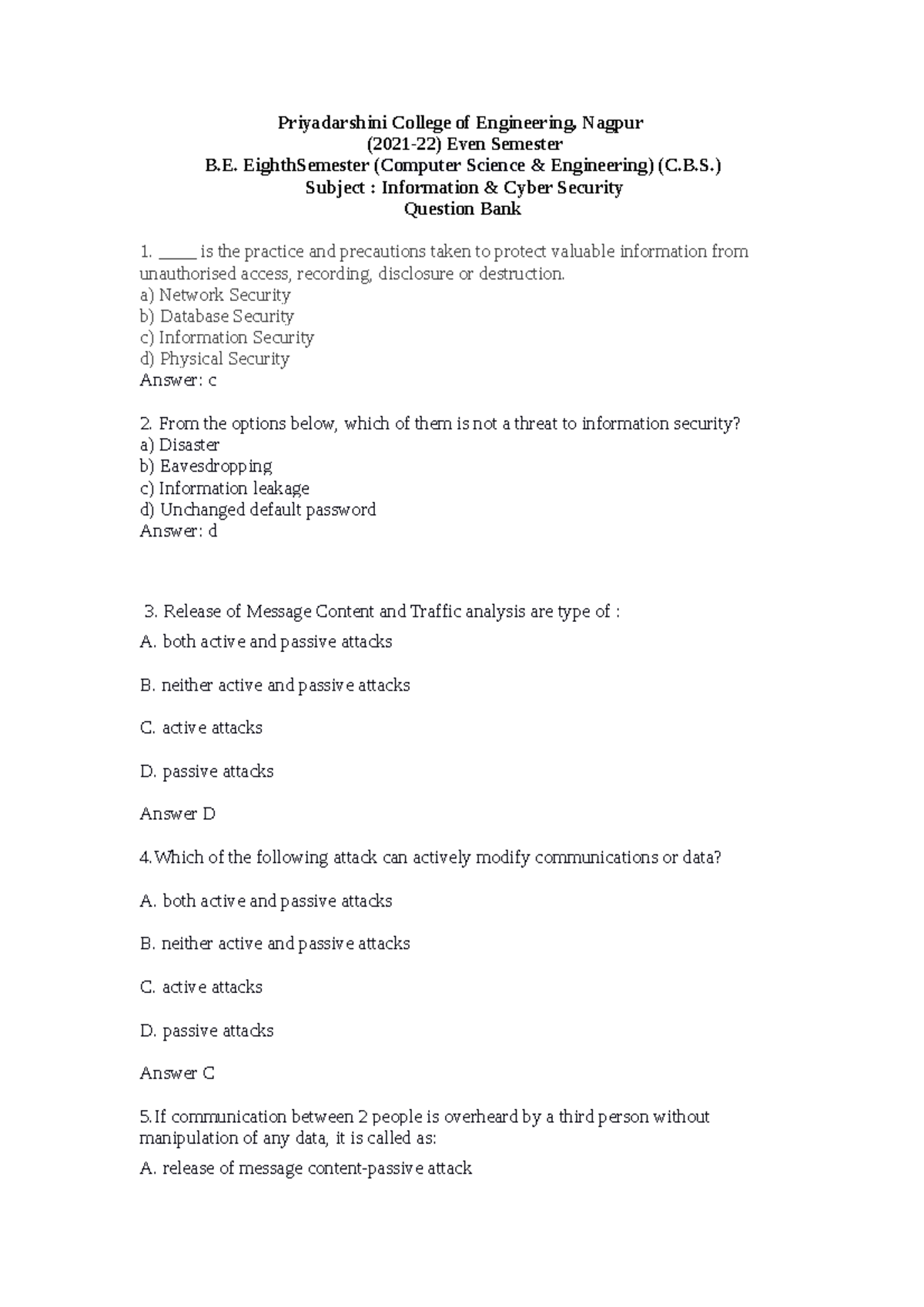 Information & Cyber Security question bank(MCQ) - Priyadarshini College of Engineering, Nagpur ...
