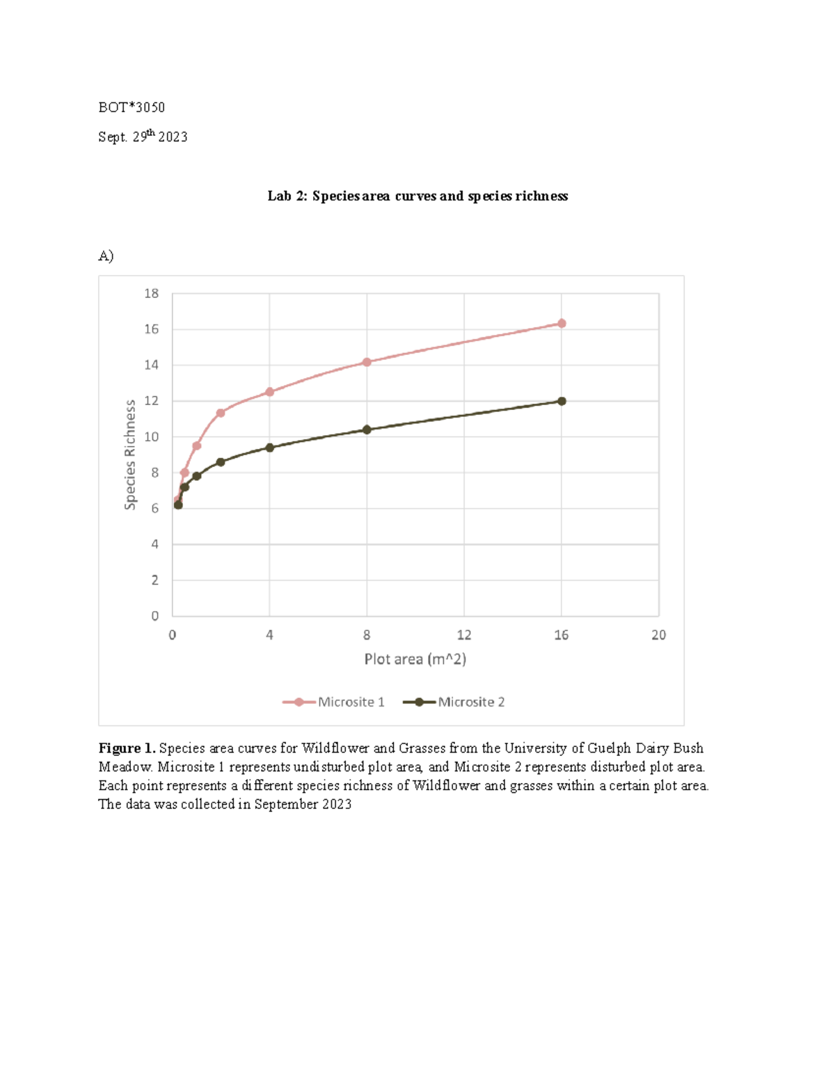 BOT3050 Lab2 - Lab 2, 95% - BOT* Sept. 29th 2023 Lab 2: Species area ...