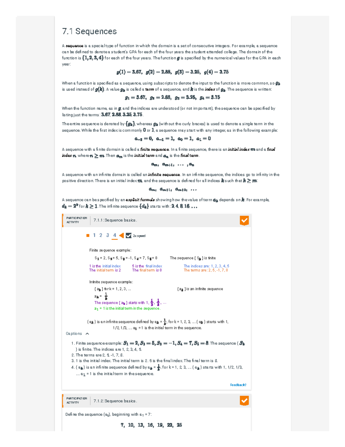 Section 7.1 - MAT 230 Discrete Mathematics zy Books - 7 Sequences A ...