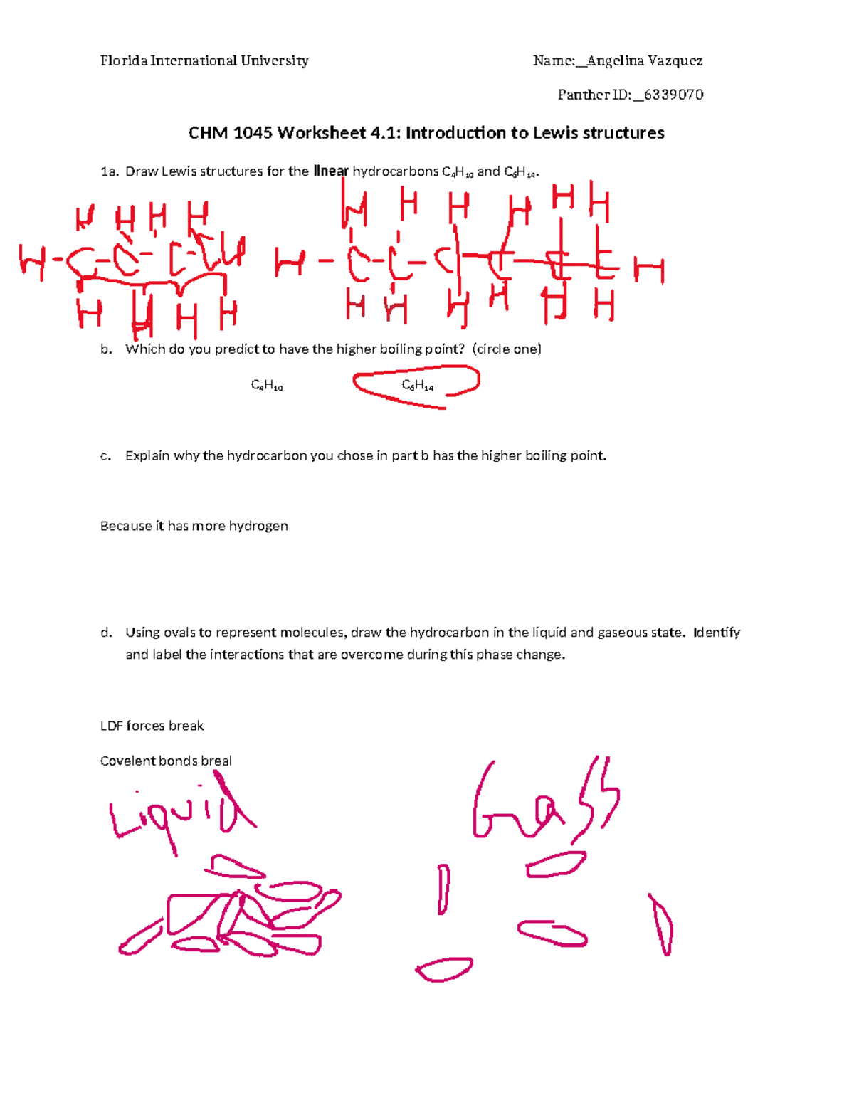 4.1 Intro to Lewis structures - Panther ID:__ CHM 1045 Worksheet 4 ...