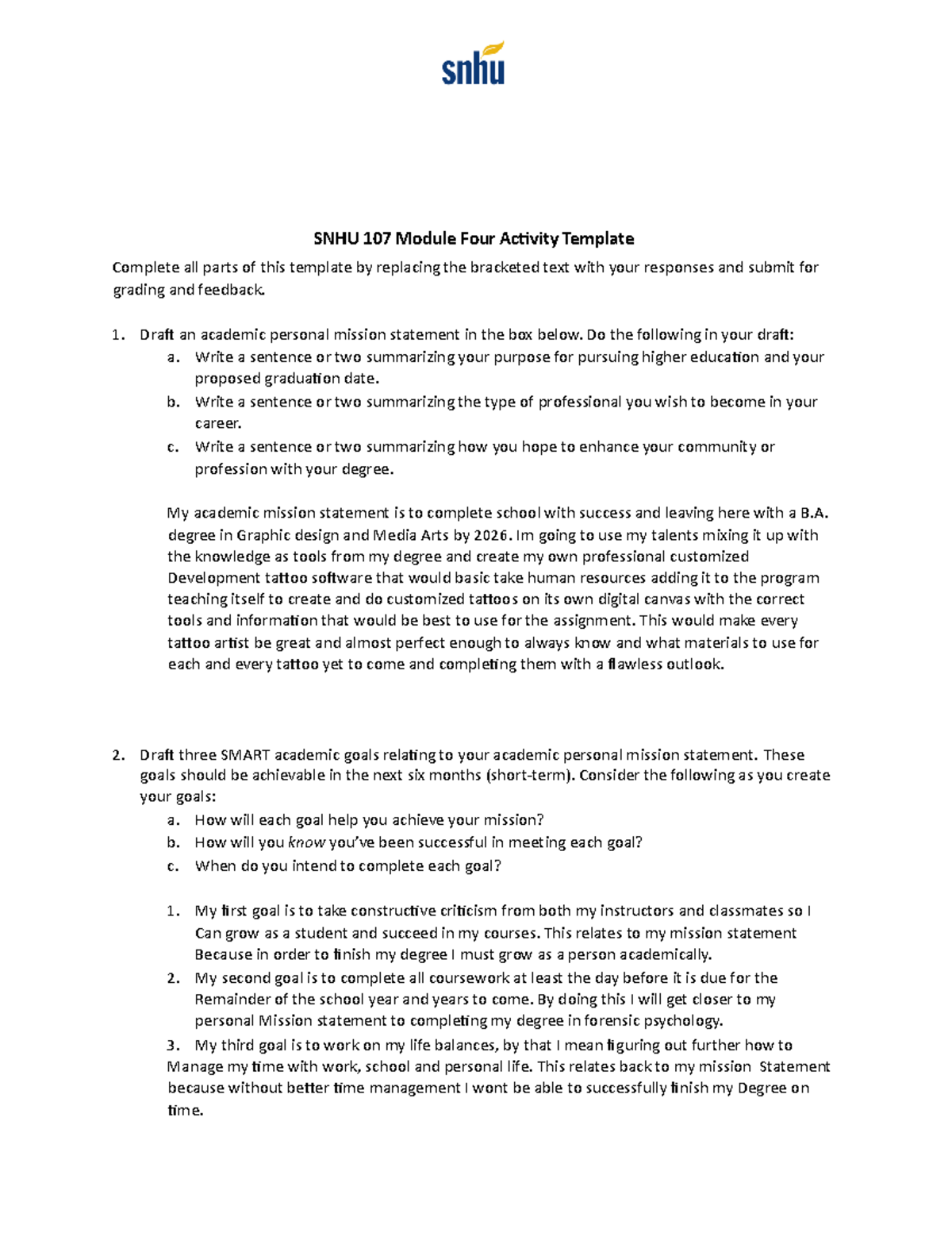 Module 4 activity - SNHU 107 Module Four Activity Template Complete all ...