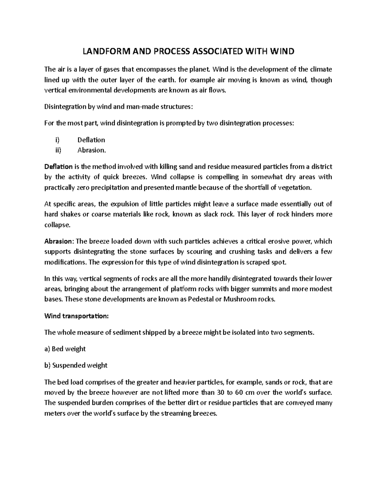 Landform AND Process Associated WITH WIND - LANDFORM AND PROCESS ...
