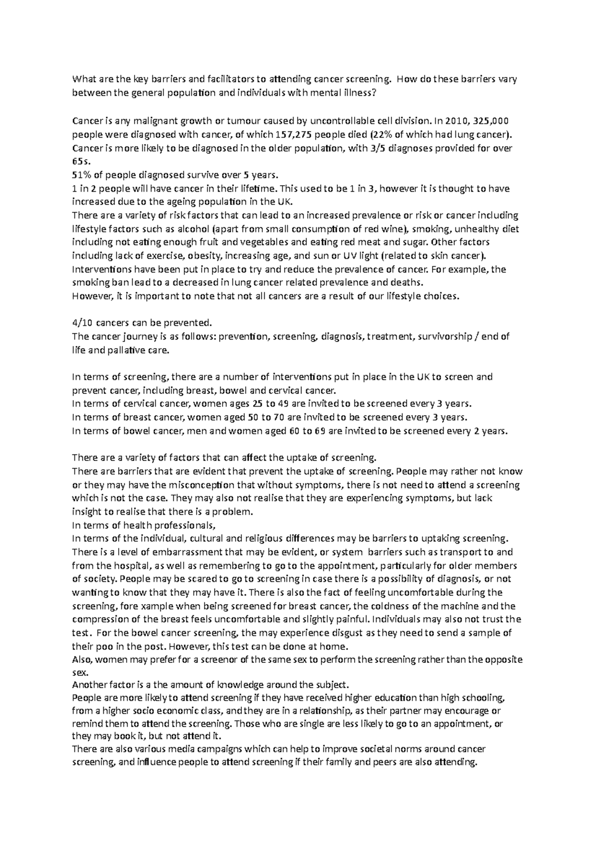 Essay plans cancer - What are the key barriers and facilitators to ...