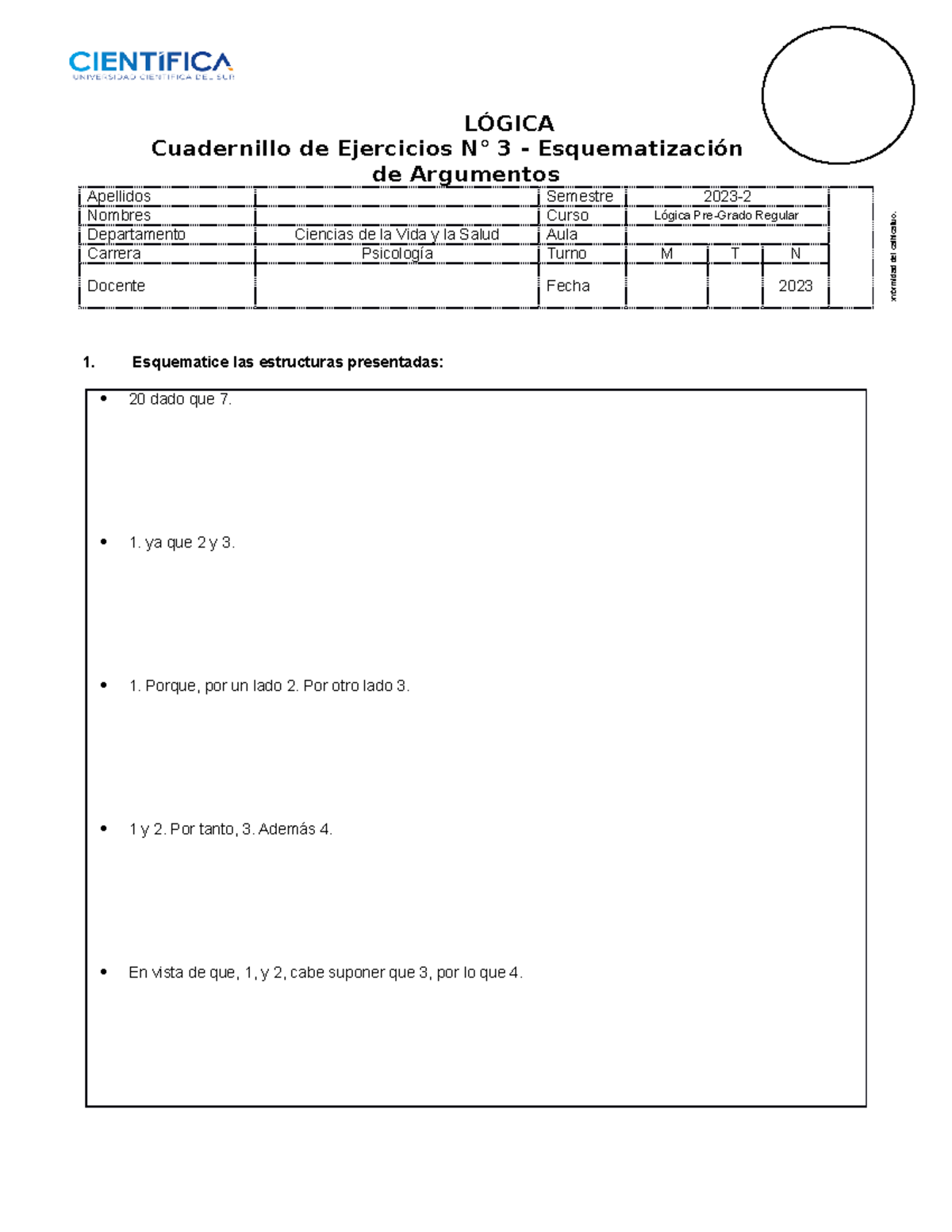5. Cuadernillo N° 3 - Esquematización de Argumentos - LÓGICA ...